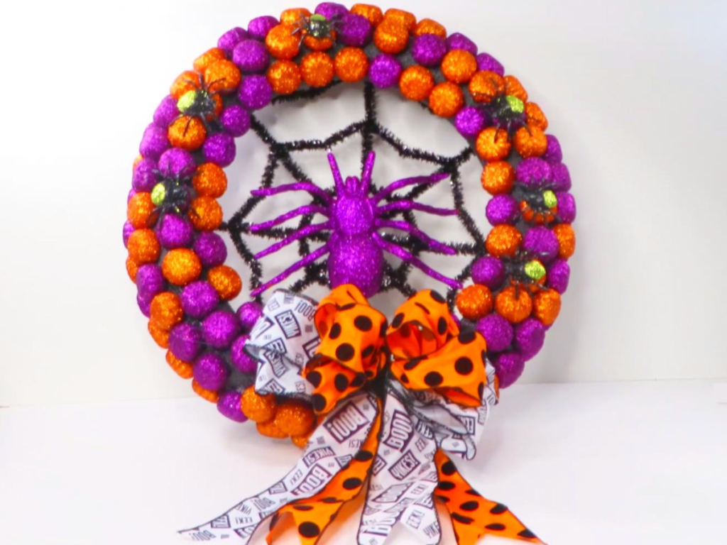 How to Make a DIY Halloween Wreath with Glittery Spiders - DeAnn Creates